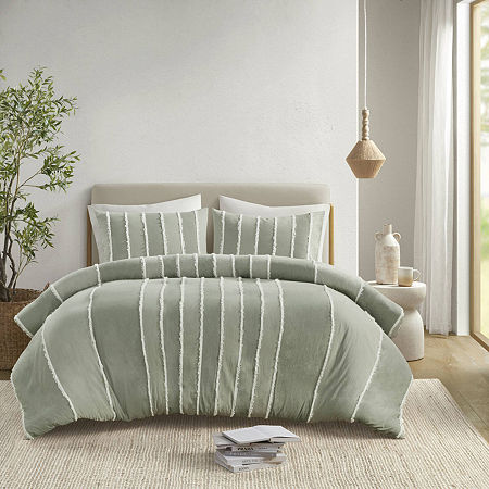 Ink+Ivy Striped Shay 3-Pc. Duvet Cover Set  Full/Queen - Sage