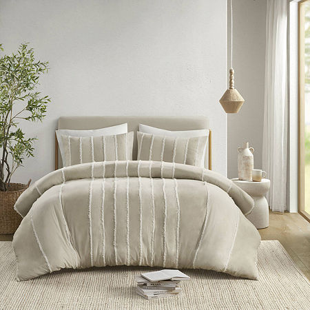 Ink+Ivy Striped Shay 3-Pc. Duvet Cover Set  Full/Queen - Taupe