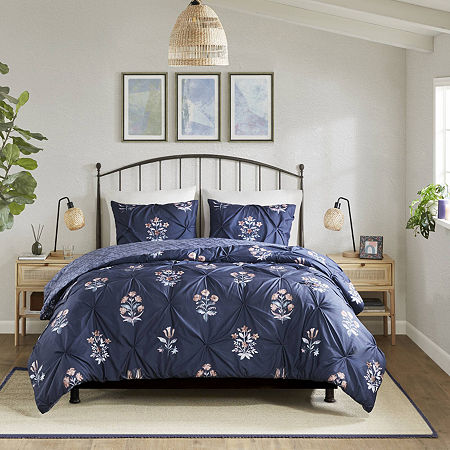 Madison Park Marfa Pintuck 3-Pc. Duvet Cover Set  Full/Queen - Navy