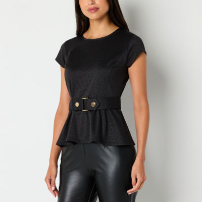 Bold Elements Womens Crew Neck Short Sleeve Peplum Top, Color: Black ...