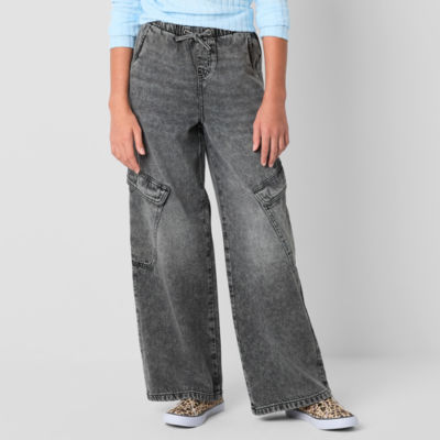 Thereabouts Little & Big Kid Girls Cargo Wide Leg Jean, Color: Moondust ...