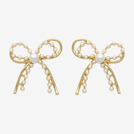 Click here for Bold Elements Gold Tone Womens Simulated Pearl Bow... prices