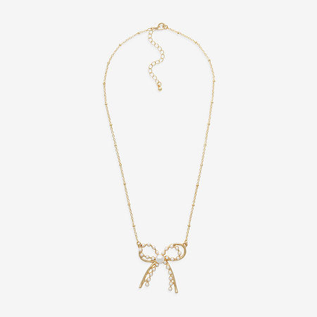 Click here for Bold Elements Gold Tone Womens Simulated Pearl Bow... prices