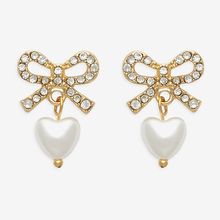 Click here for Mixit Womens Glass Simulated Pearl Bow Heart Drop... prices