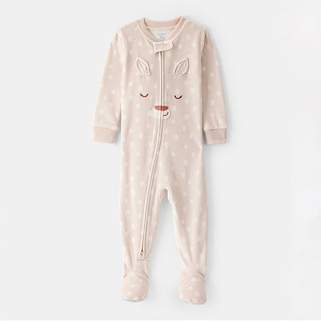 Carters Baby Girls Deer-Print Velboa Loose-Fit Long-Sleeve 2-Way-Zip 1-Piece Footed Pajamas - Open