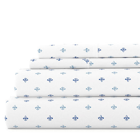ienjoy Home The Boho & Beyond Premium Ultra Soft Pattern 4-Pc. Sheet Set  California King - Navy Fleur De Lis