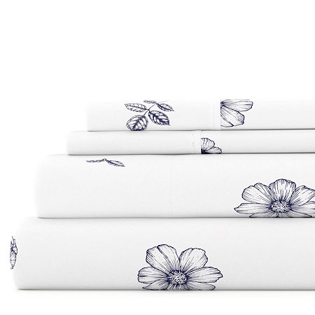ienjoy Home The Boho & Beyond Premium Ultra Soft Pattern 4-Pc. Sheet Set  Queen - Indigo Flowers