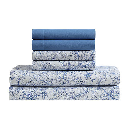 Caribbean Joe Cooling 6-Pc. Sheet Set  Full - Tropical Toile Blue