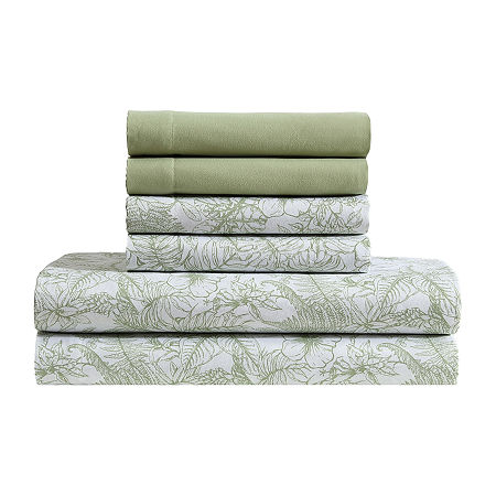 Caribbean Joe Cooling 6-Pc. Sheet Set  Queen - Tropical Toile Green