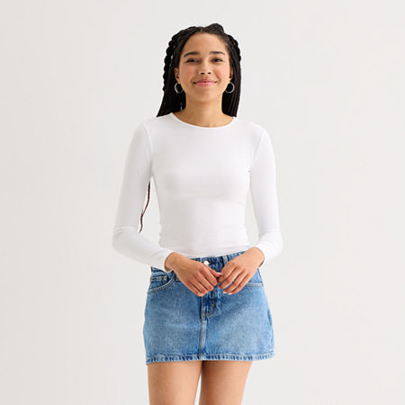 Arizona Womens Juniors Crew Neck Long Sleeve T-Shirt  Large  White