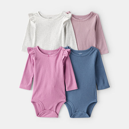 Carters Baby Long-Sleeve Ribbed Bodysuits  4 Pack - Blue/Pink