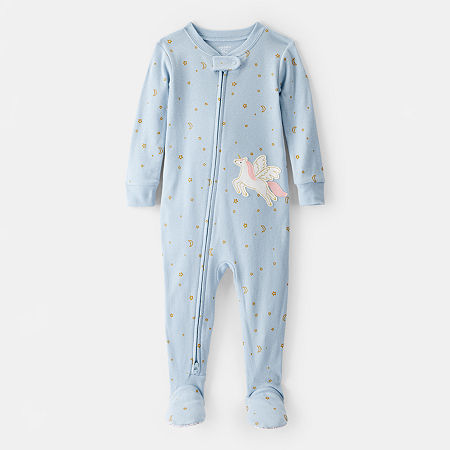 Carters Baby Girls Unicorn-Star-Print 100 Cotton Long-Sleeve 2-Way-Zip 1-Piece Footed Pajamas - Open
