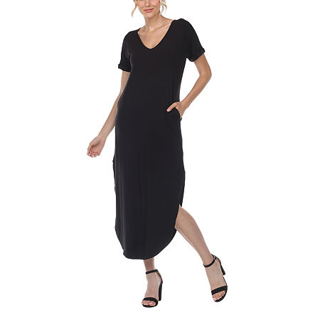 Womens Short Sleeve V-Neck Maxi Dress - Black