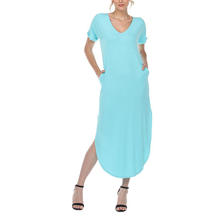 Womens Short Sleeve V-Neck Maxi Dress - Aqua