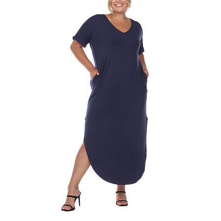 Click here for Plus Size Short Sleeve V-neck Maxi Dress - Navy prices