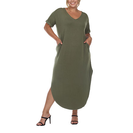 White Mark Womens Plus Short Sleeve Midi Maxi Dress  3x  Green