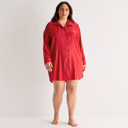 Click here for Ambrielle Womens Satin Long Sleeve Plus Nightshirt... prices