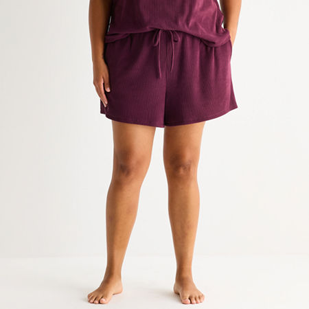 Ambrielle Womens Rib Plus Pajama Shorts  1x  Purple