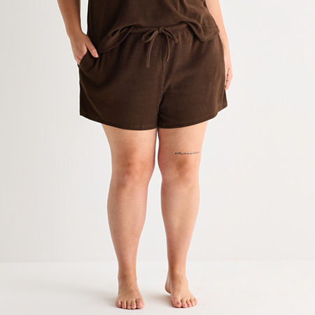 Ambrielle Womens Rib Plus Pajama Shorts  1x  Brown