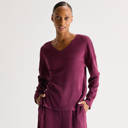 Click here for Ambrielle Womens Rib V Neck Long Sleeve Pajama Top... prices