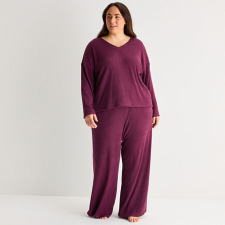 Click here for Ambrielle Womens Rib V Neck Long Sleeve Plus Pajam... prices