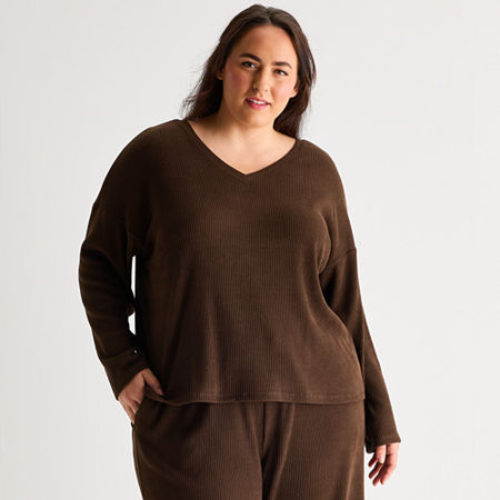Click here for Ambrielle Womens Rib V Neck Long Sleeve Plus Pajam... prices