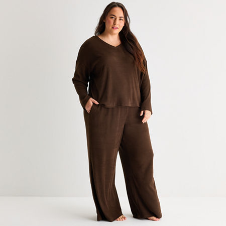 Click here for Ambrielle Womens Rib V Neck Long Sleeve Plus Pajam... prices
