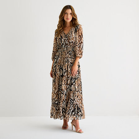 Sam And Jess Womens 3/4 Sleeve Animal Maxi Dress  X-large  Brown