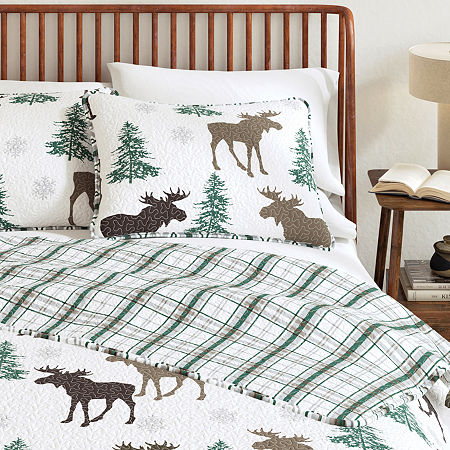 Click here for Linery Moose Trees Reversible Quilt Set  One Size... prices