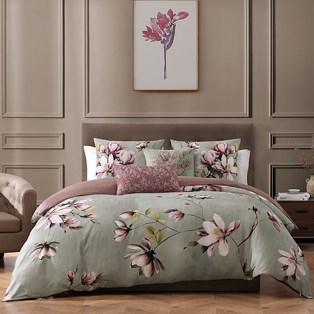 Bebejan Purple Lilies Bedding 5 Piece Queen Size Reversible Comforter Set - Purple