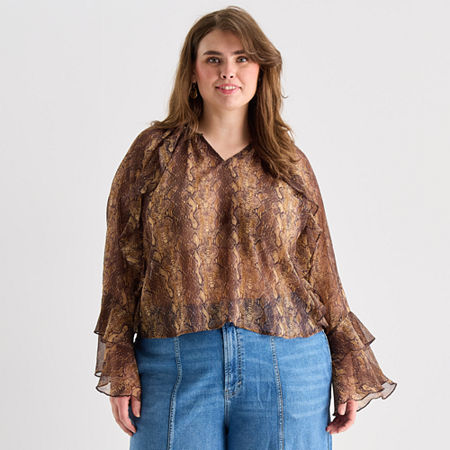 Click here for a.n.a Ruffle Womens Y Neck Long Sleeve Plus Blouse... prices
