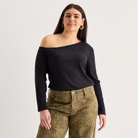 Click here for a.n.a Womens Asymmetrical Neck Long Sleeve Plus T-... prices