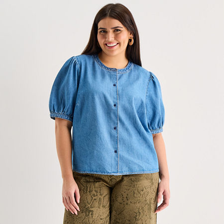 Click here for a.n.a Denim Womens Plus Crew Neck Elbow Sleeve Blo... prices
