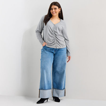 Click here for a.n.a Womens Y Neck Long Sleeve T-Shirt  0x  Gray prices