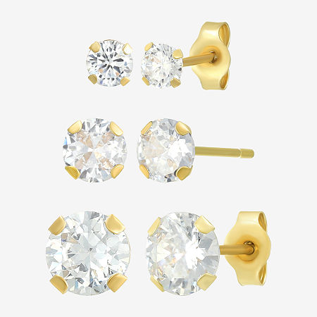 Click here for Womens Cubic Zirconia 14K Gold Round 3 Pair Earrin... prices