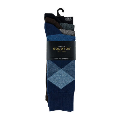 Gold Toe 3 Pair Crew Socks Mens, Color: Blue Brown Argyle - JCPenney