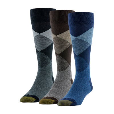 Gold Toe 3 Pair Crew Socks Mens, Color: Blue Brown Argyle - JCPenney