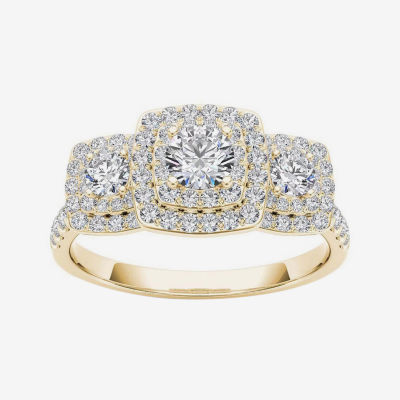 1 CT.T.W. Natural Diamond Halo 10K Yellow Gold Engagement Ring, Color ...