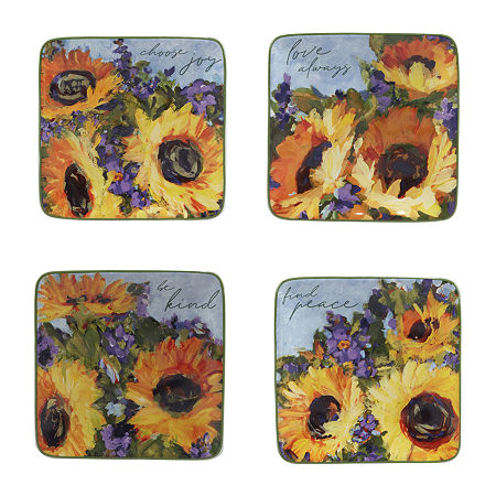 Certified International Sunflower Bouquet Set of 4 Canape Plates  6