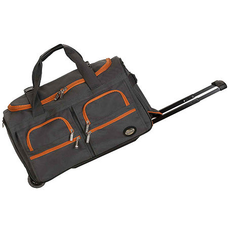 Rockland 22 Carry-On Rolling Duffle Bag - Charcoal with Orange Trim