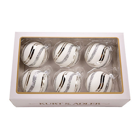 Click here for Kurt S. Adler 6pc. Glass White Glittered Swirl Bal... prices