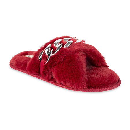 Jessica Simpson Oversized Chain Plush Womens Slip-On Slippers  Small  Red