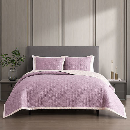 Bebejan 100 Cotton Sateen 3 Piece Textured Quilted King Size Coverlet Set - Plum