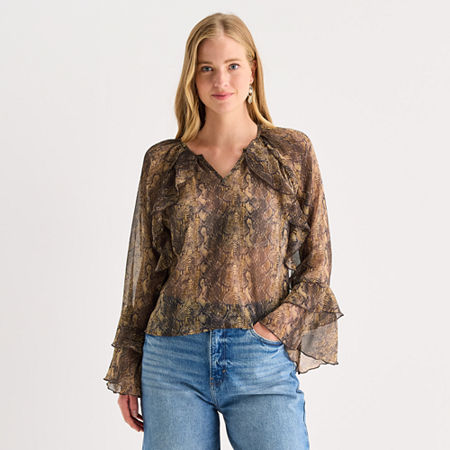 Click here for a.n.a Ruffle Womens Y Neck Long Sleeve Blouse  Xx-... prices
