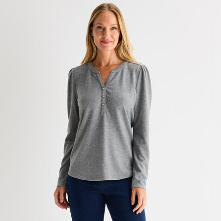 Liz Claiborne Womens Split Crew Neck Long Sleeve Blouse  X-large  Gray