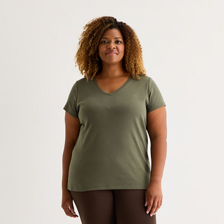 Click here for St. Johns Bay Womens Plus V Neck Short Sleeve T-Sh... prices