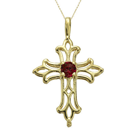 Click here for Genuine Garnet 10K Yellow Gold Cross Pendant Neckl... prices