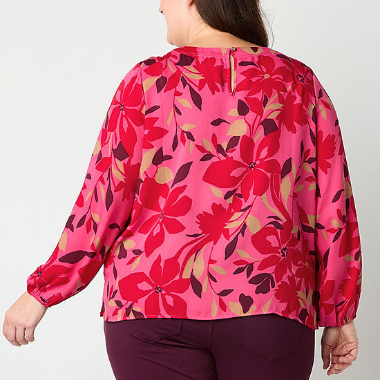 Liz Claiborne Plus Womens Round Neck Long Sleeve Satin Blouse, Color ... Liz Claiborne Plus Womens Round Neck Long Sleeve Satin Blouse, Color ...