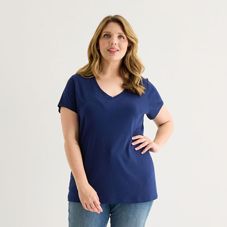 Click here for St. Johns Bay Womens Plus V Neck Short Sleeve T-Sh... prices