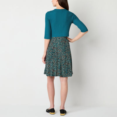 Perceptions Womens Dots Jacket Dress, Color: Teal Black - JCPenney